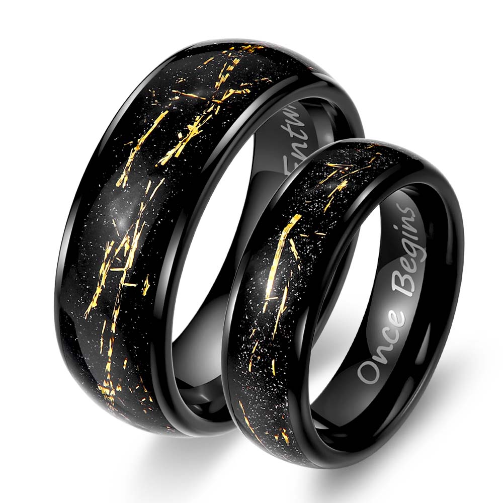 Anillo Tungsteno Negro con Lámina de Oro - Inscriptor del Tiempo ...